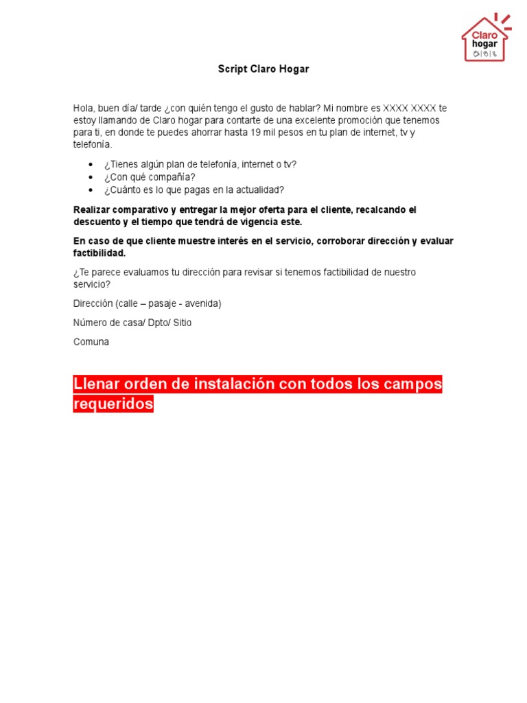 Script Claro Hogar | PDF