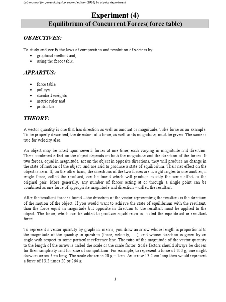 Experiment#4 Force Table | PDF | Force | Euclidean Vector