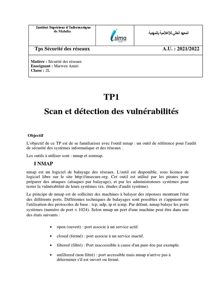 TP1 TP2 Nmap ZenMap | PDF | Protocoles Internet | Adresse IP