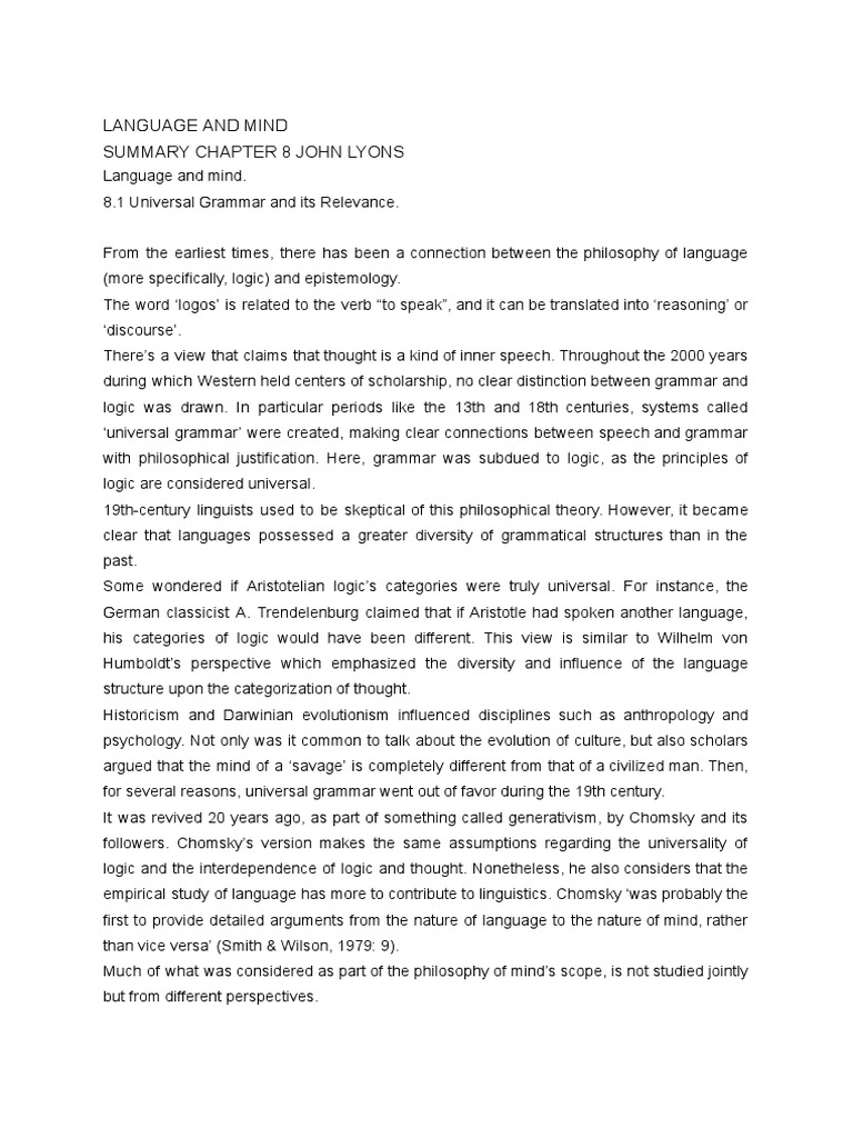 Linguistics II. Lyons Ch. 8 and Videos. | PDF | Mind | Language Acquisition