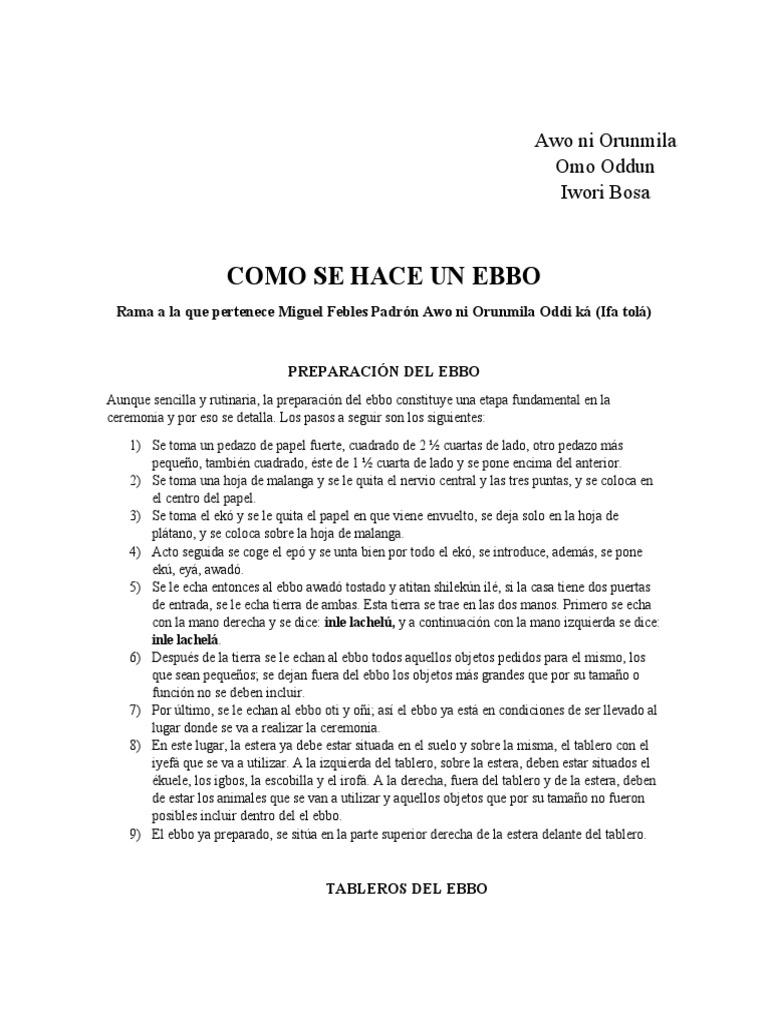 Preparación del Ebbo en Santería | PDF