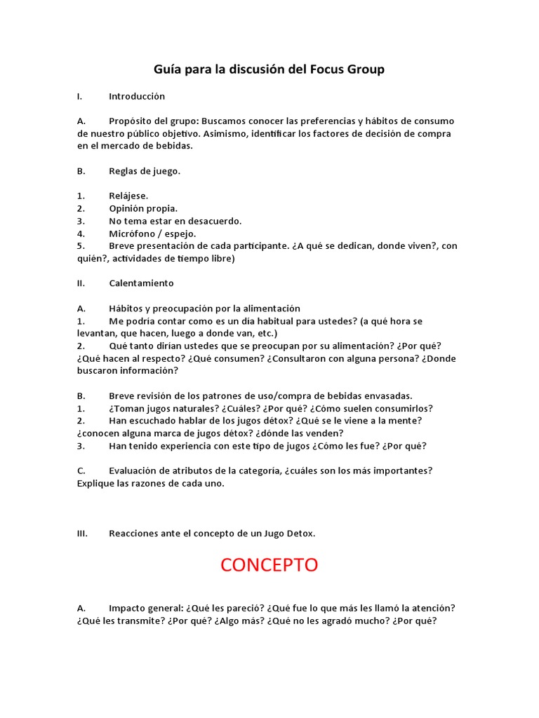 Guía para La Discusión Del Focus Group | PDF | Grupo de enfoque