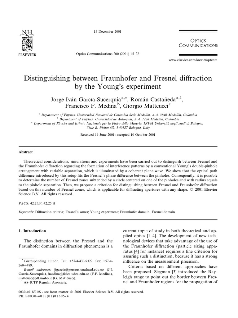 Distinguishing Between Fraunhofer and Fresnel | PDF | Optics | Diffraction Distinguishing Between Fraunhofer and Fresnel | PDF | Optics | Diffraction