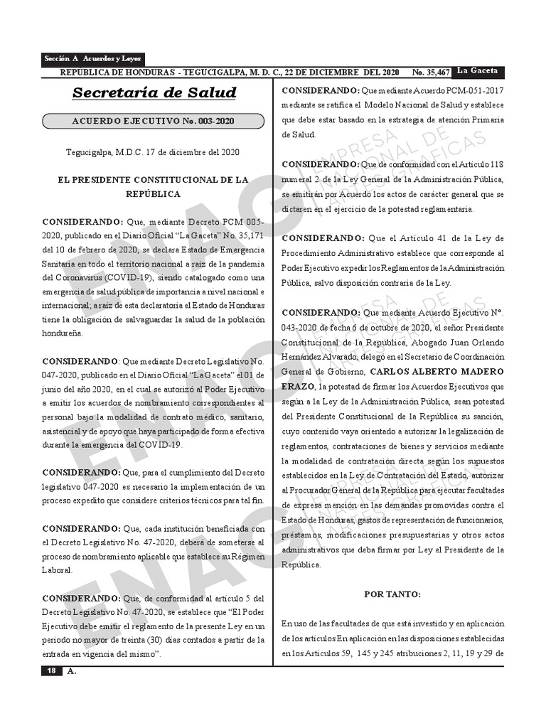 Acuerdo Ejecutivo 003-2020 | PDF