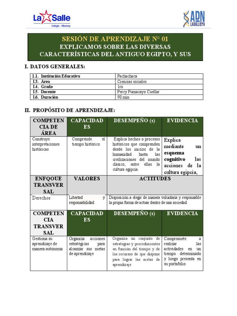 Sesion de Aprendizaje Antiguo Egipto | PDF | Aprendizaje | Maestros