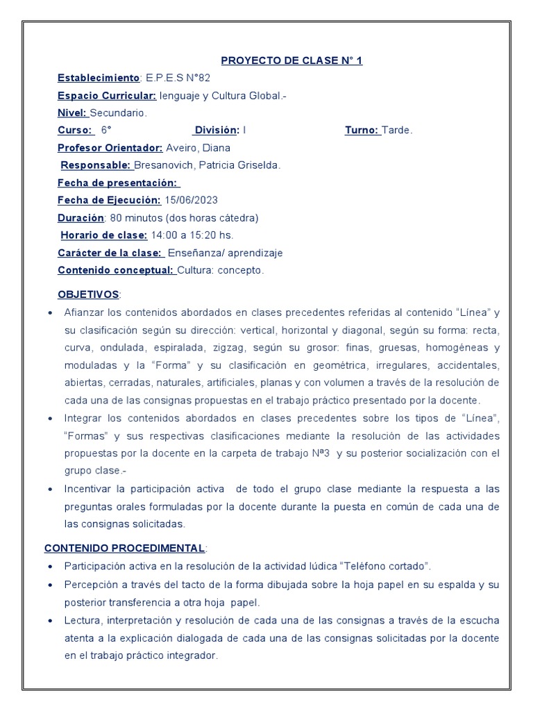 Proyecto de Clase N 1 Cultura | PDF