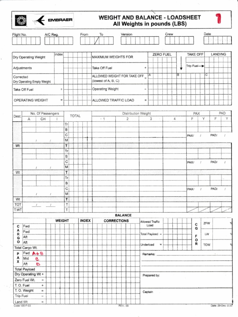 Manifiesto Wab y Balance Trim Chart Erj190 para Examen | PDF
