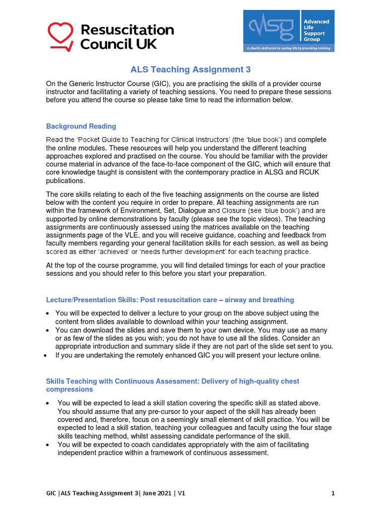ALS Teaching Assignment 3 - June 2021 V1 | PDF | Lecture | Human ...