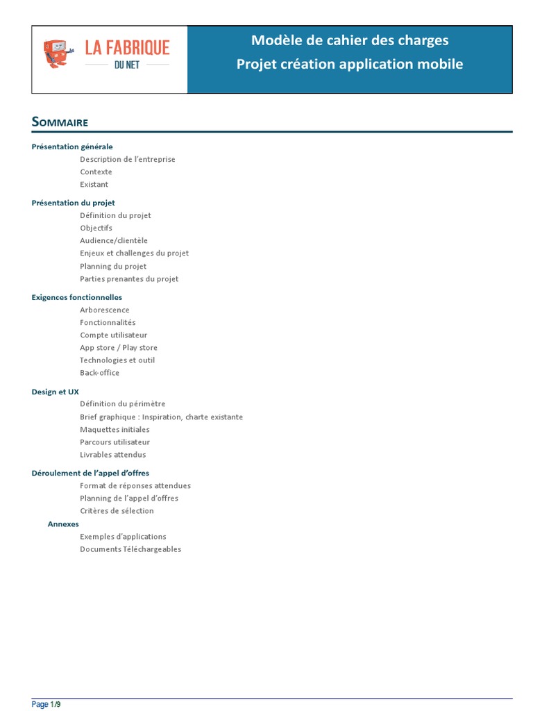 FDN - Modèle de Cahier Des Charges - Application Mobile | PDF