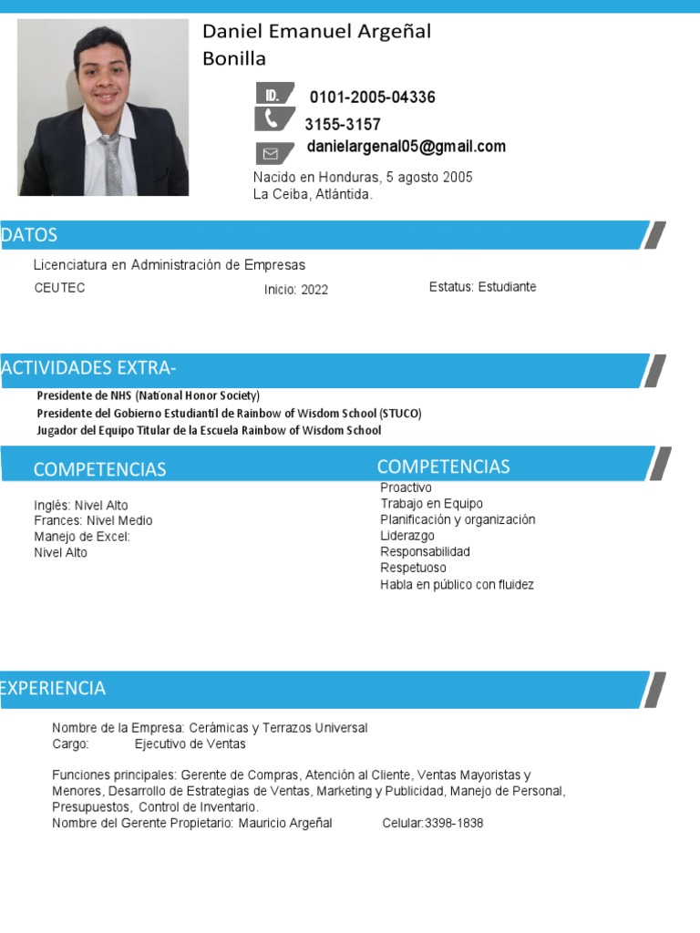 Curriculum Vitae_Daniel Argeñal_42251015 | PDF