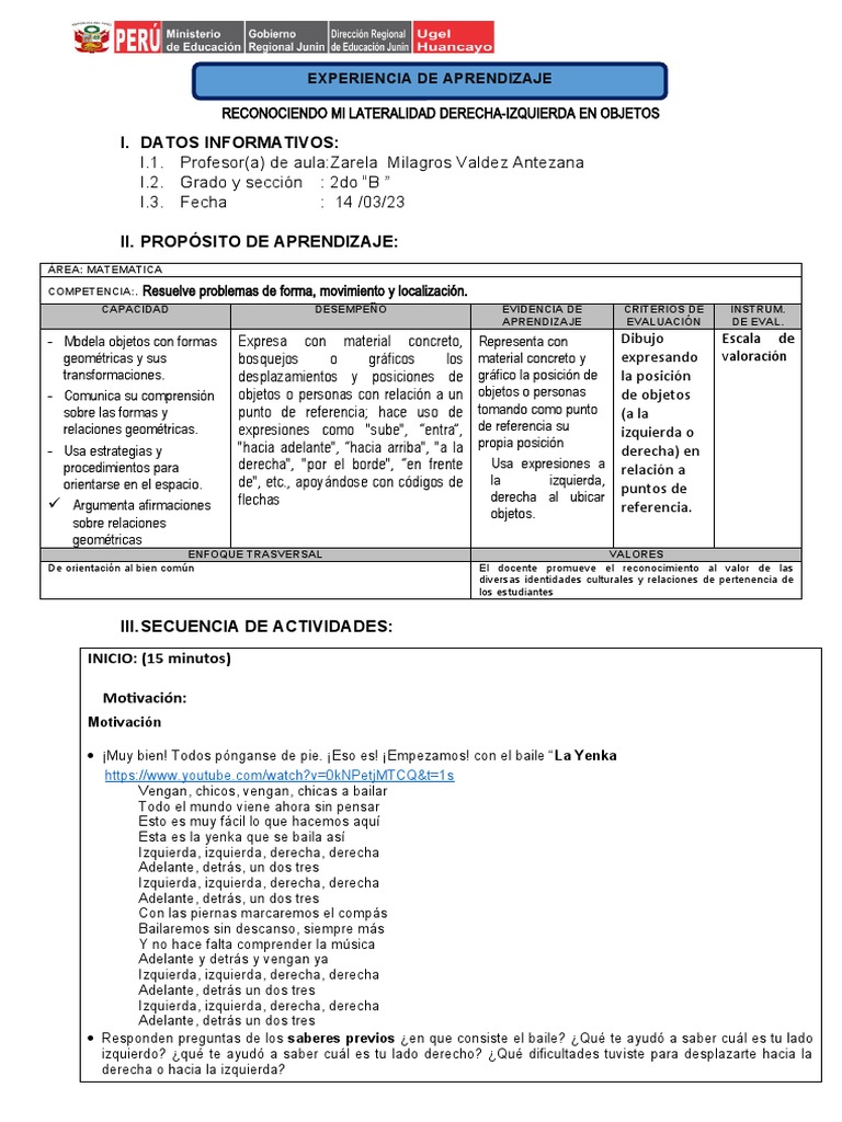 Experiencia De Aprendizaje 1 Segundo Grado Pdf Evaluación Aprendizaje
