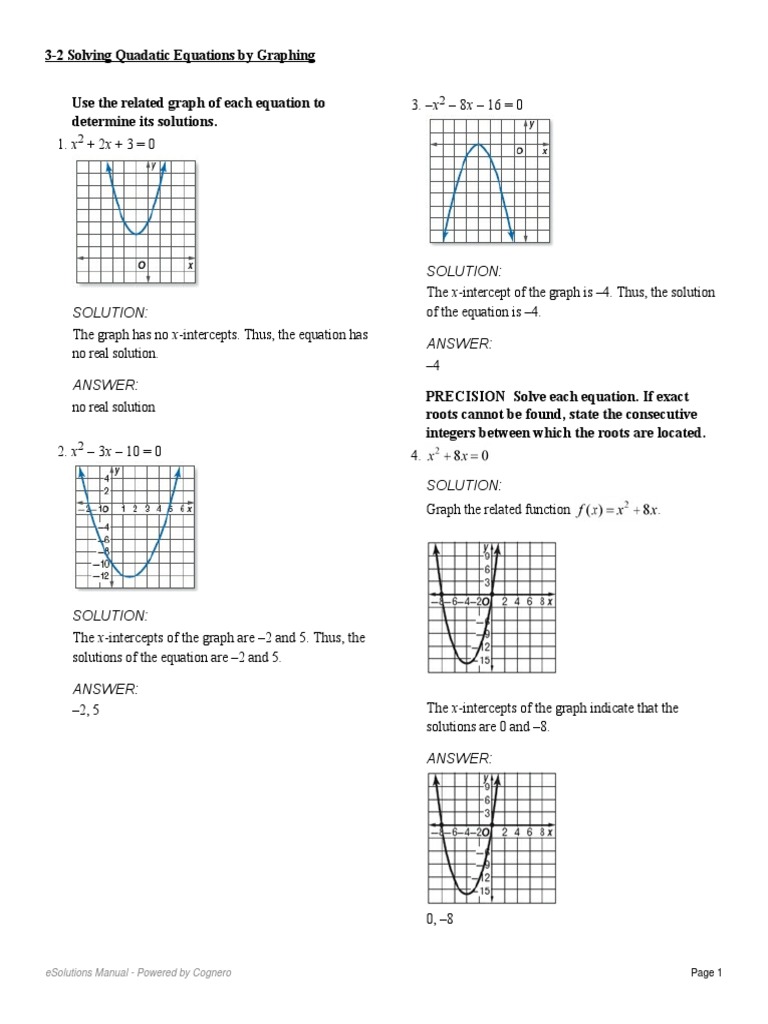 3 2 Solving Quadatic Equations by Graphing | PDF | Quadratic Equation | Equations