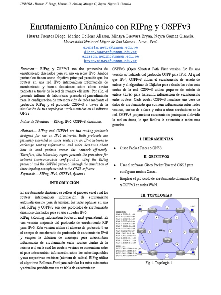 GRUPO 4 - Enrutamiento Dinámico Con RIPng y OSPFv3 | PDF