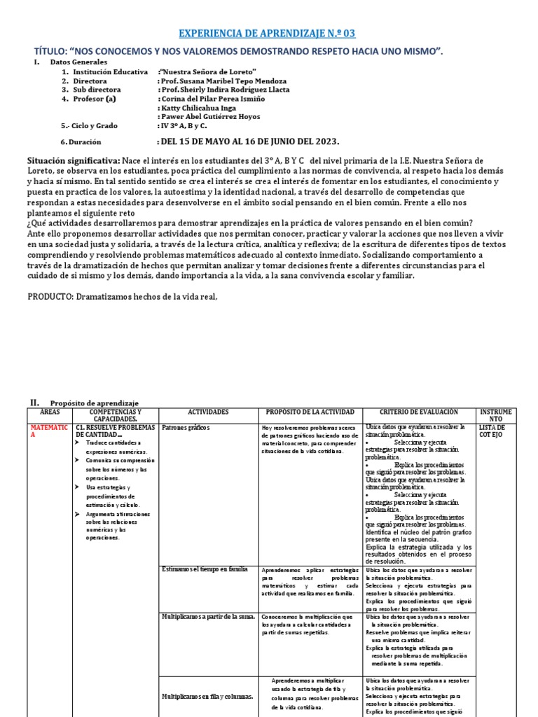 Experiencia De Aprendizaje 3 Pdf
