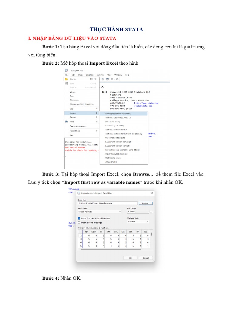 THỰC HÀNH STATA VÀ KẾT QUẢ NGHIÊN CỨU | PDF