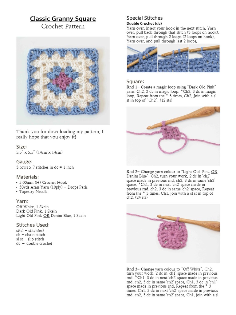 Classic Granny Square Crochet Pattern | PDF | Crochet | Yarn