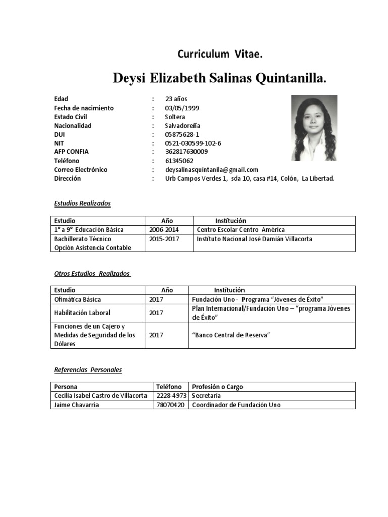 Curriculum Vitae Deysi Elizabeth Salinas | PDF