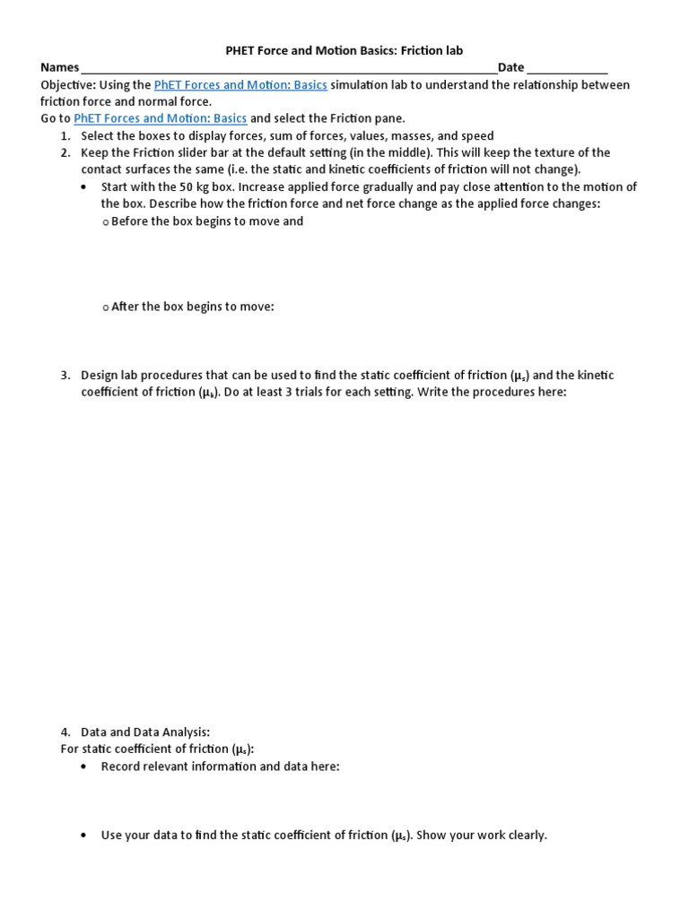 Phet Forces And Motion Basics Friction Lab Pdf