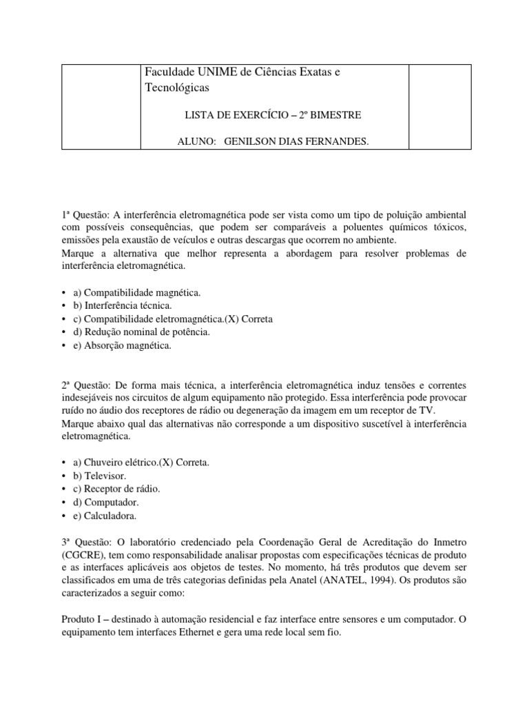 Lista de Exercicio 2B | PDF | Rede de computadores | Rede sem fio