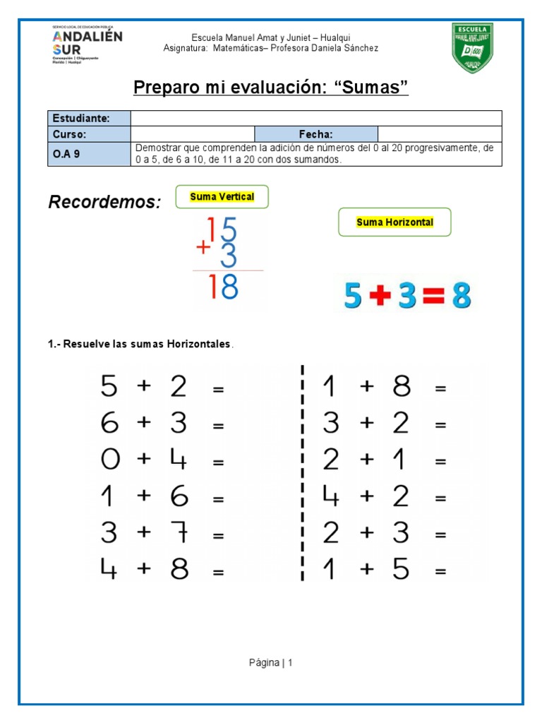 Sumas Verticales para Primer Grado | PDF