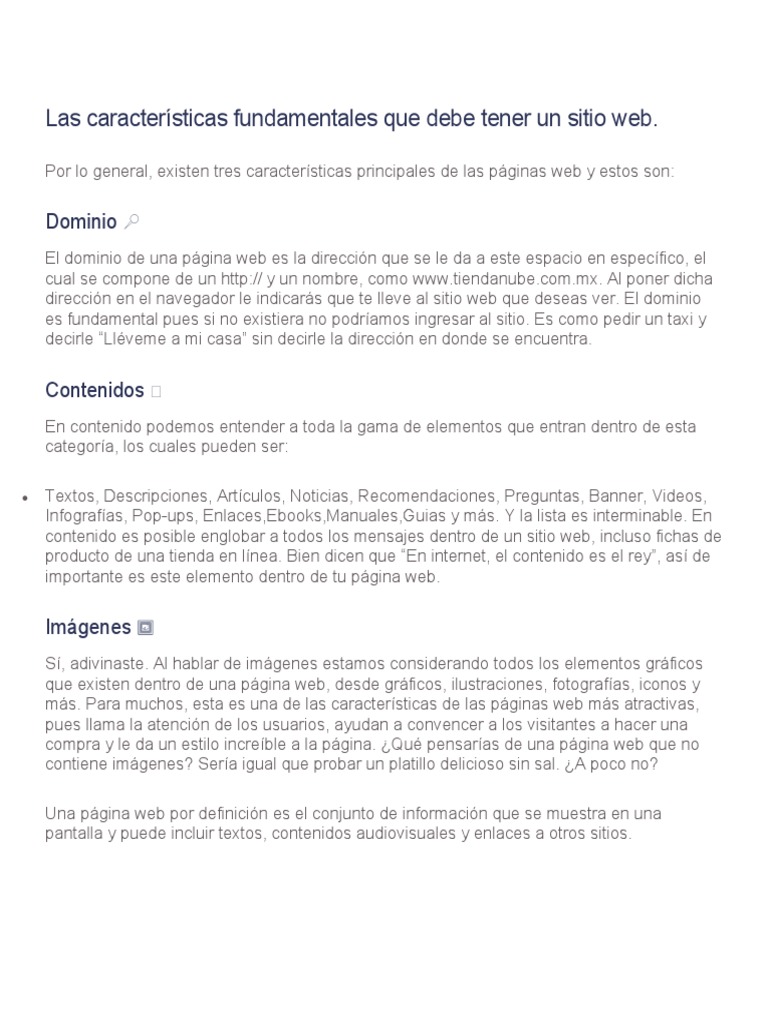 Las características fundamentales que debe tener un sitio web | PDF