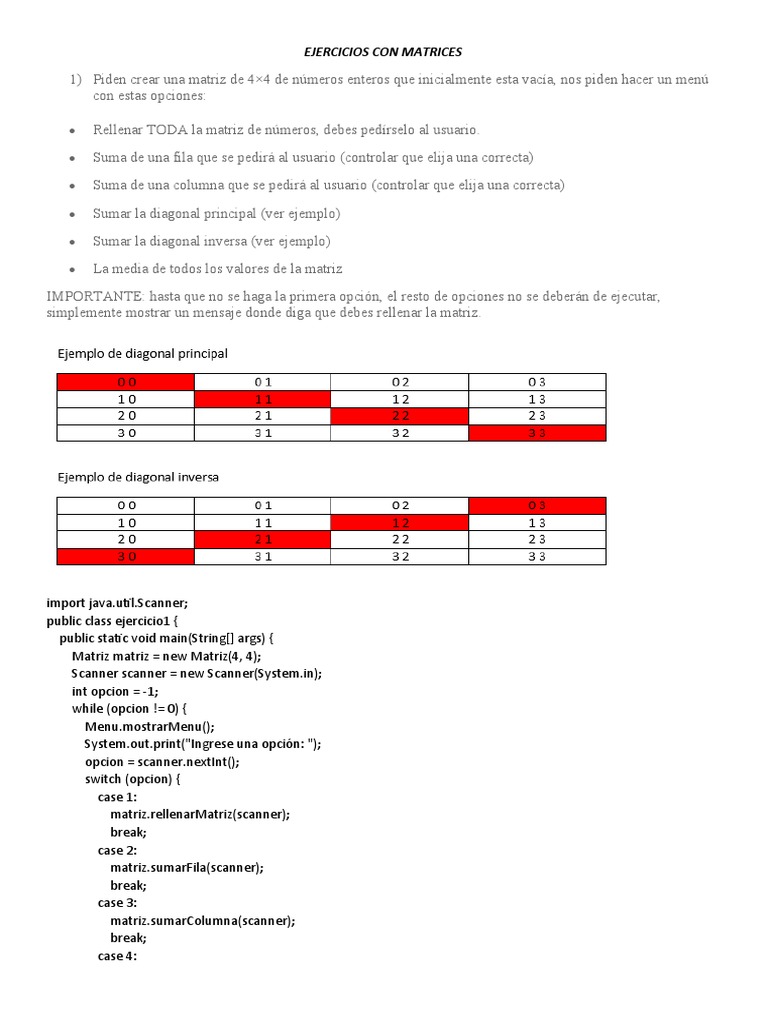 Ejercicios Con Matrices | PDF | Matriz (Matemáticas) | Java (lenguaje ... Ejercicios Con Matrices | PDF | Matriz (Matemáticas) | Java (lenguaje ...