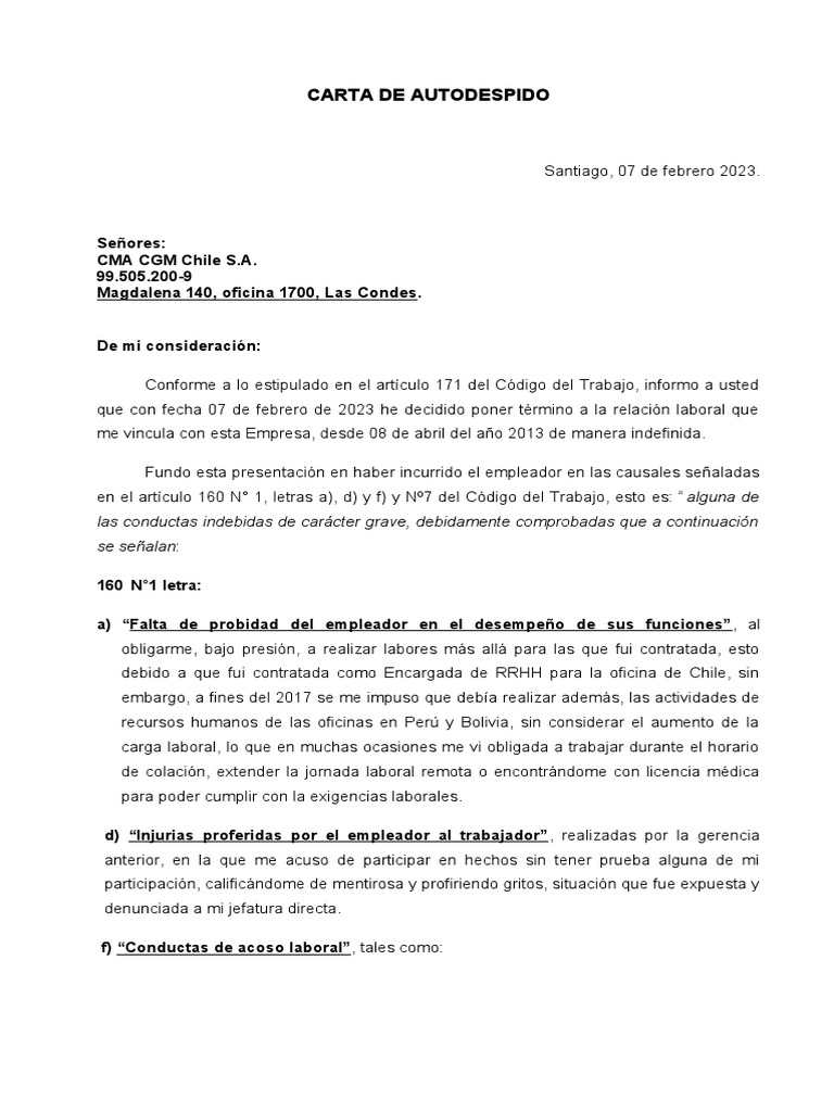 Carta Autodespido Cris de La Fuente | PDF