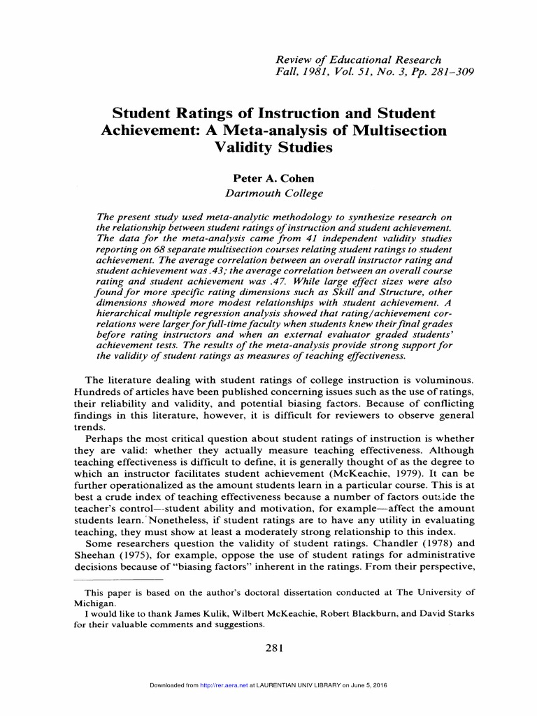 Cohen 1981 | PDF | Validity (Statistics) | Meta Analysis