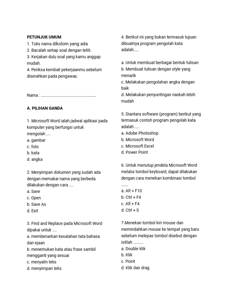 Soal UAS TIK KELAS 8 SMP | PDF