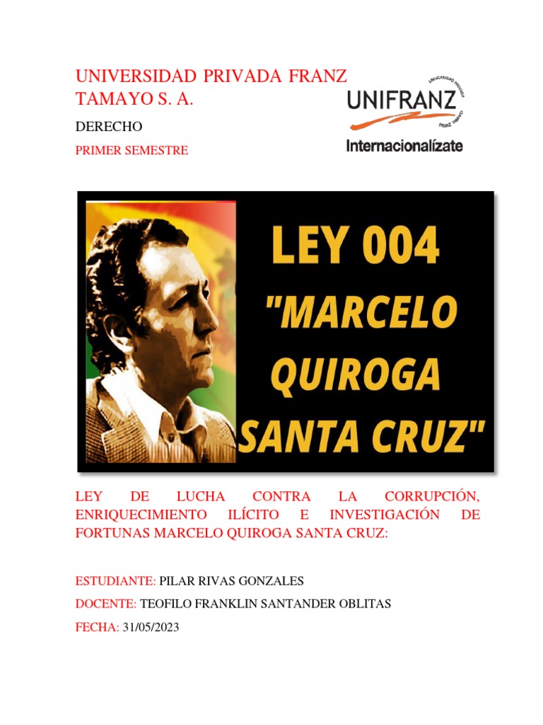 Ley Marcelo Quiroga Santa Cruz 333 | PDF | Corrupción política | Estado (política)