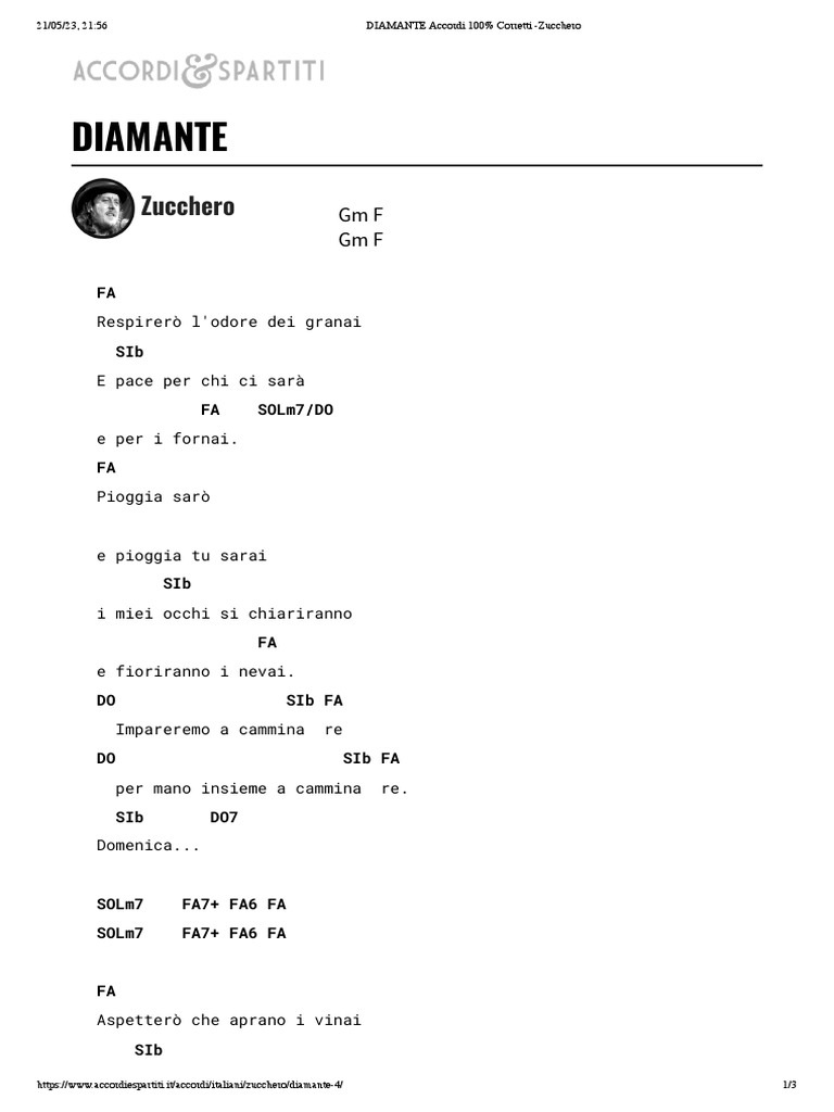 DIAMANTE Accordi 100% Corretti - Zucchero | PDF