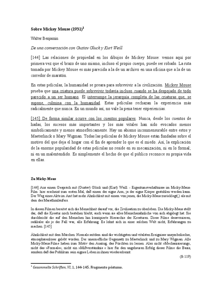 Benjamin - Fragmentos Sobre Mickey Mouse | PDF