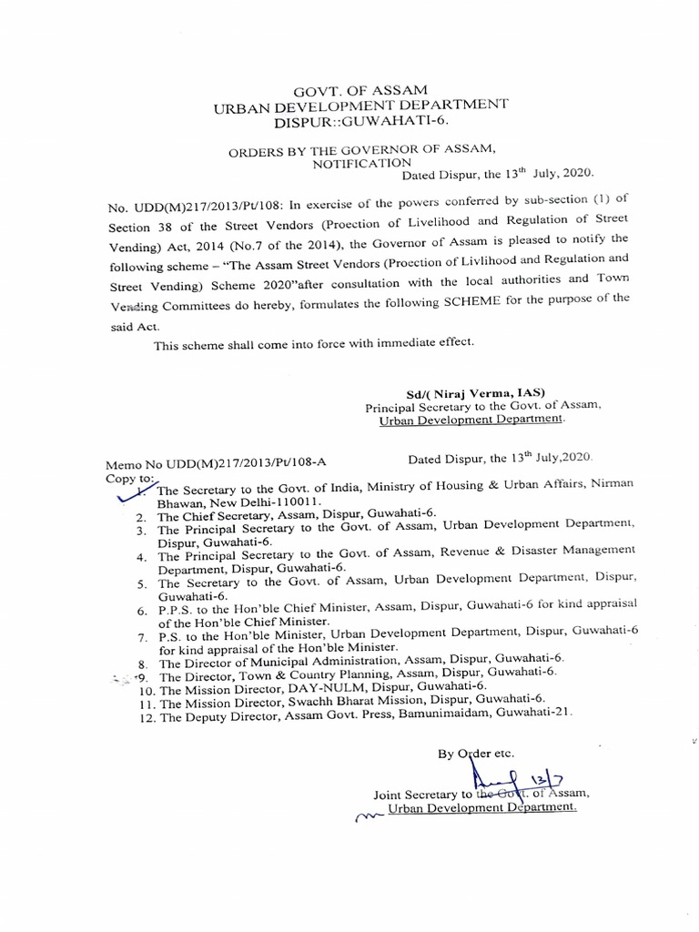 Assam Street Vendors Protection Of Livelihood And R Scheme 2020 Pdf Loans