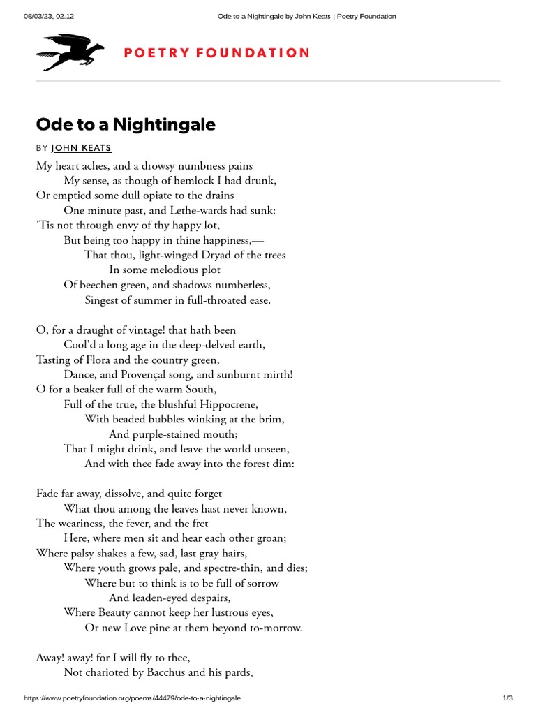 Ode To A Nightingale by John Keats - Poetry Foundation | PDF | Poetry