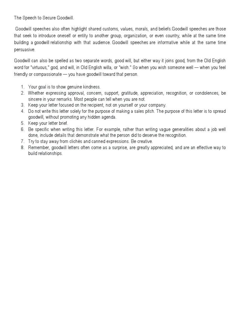 GOODWILL SPEECH | PDF