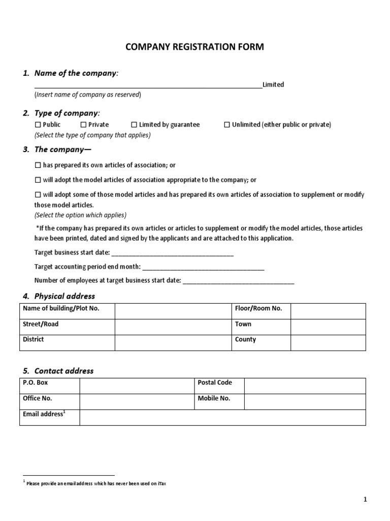 Company Registration Form Template | PDF | Companies | Identity Document