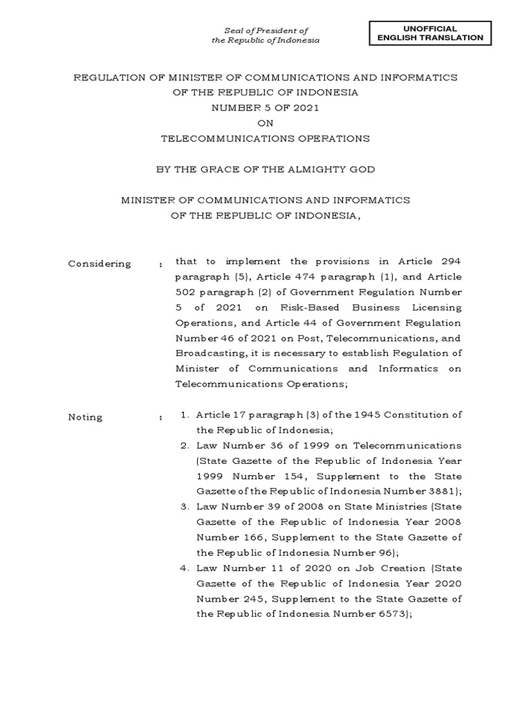 1675071263-Ministerial Regulation No 5 of 2021 On Telecommunications ...