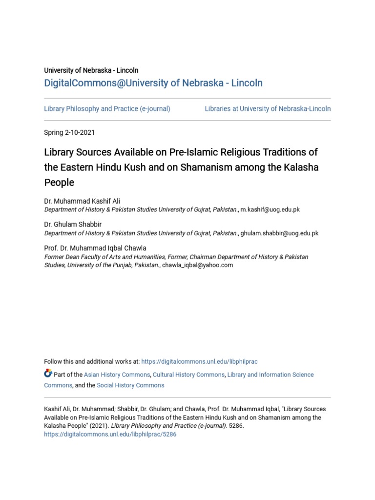 Pre-Islamic Religious Traditions of The Eastern Hindu Kush (Chitral-Pakistan) : A Case Study of ...