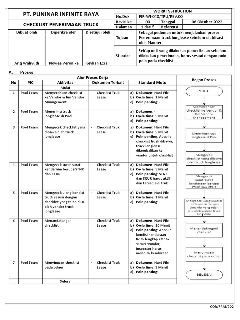 Panduan Checklist Penerimaan Truck | PDF