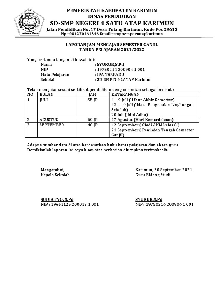 Laporan Jam Mengajar | PDF