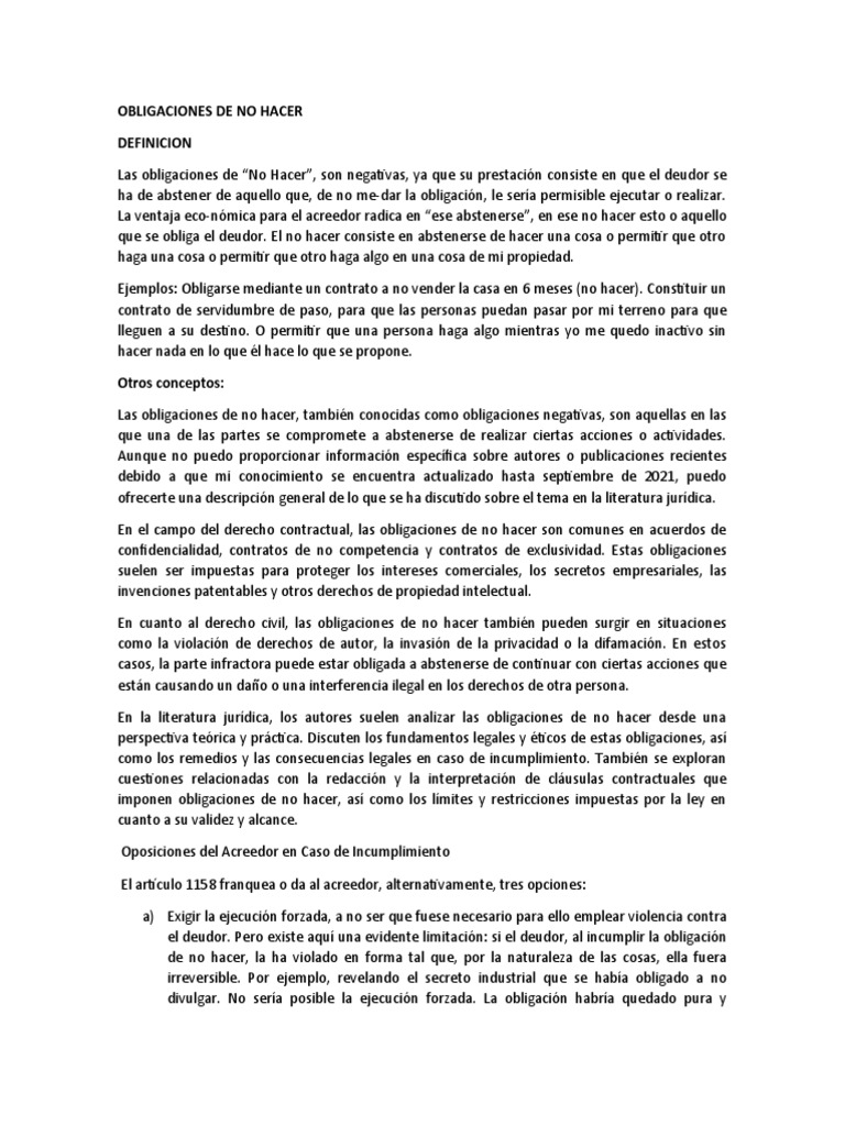 Obligaciones de No Hacer | PDF Obligaciones de No Hacer | PDF