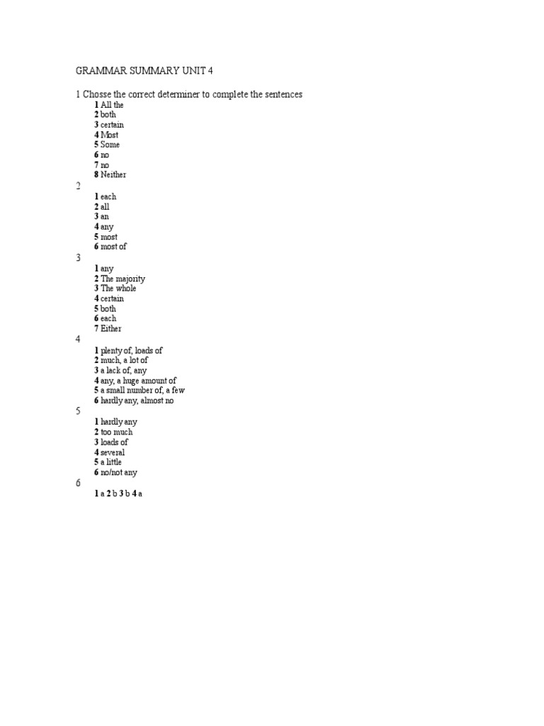 Grammar Summary Unit 4 | PDF