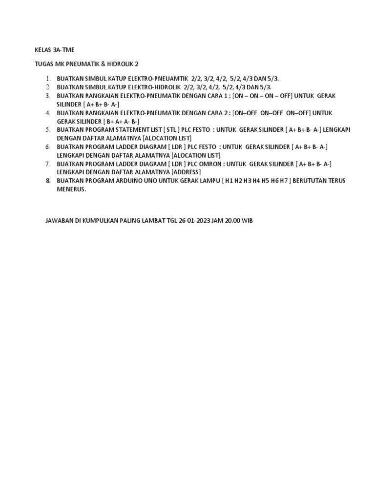Tugas - 3a-Tme MK Pneumatik & Hidrolik 2 | PDF