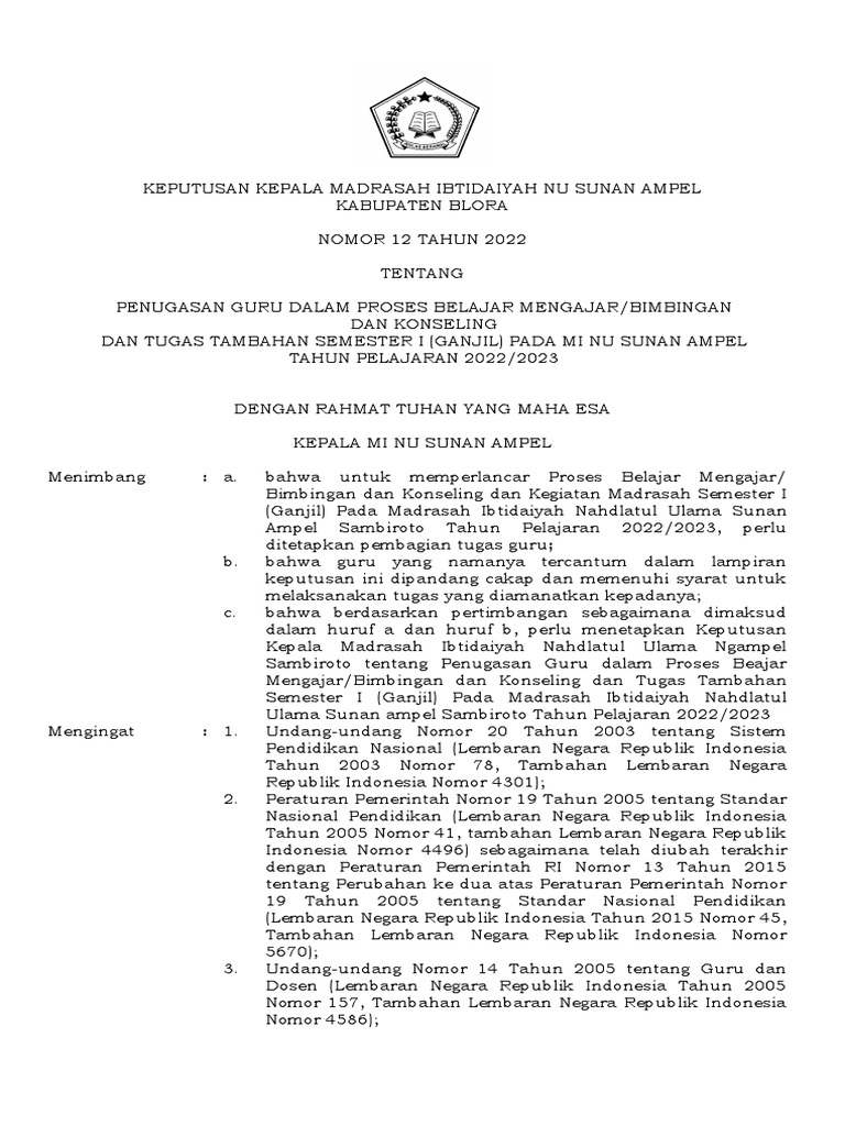 A.6 Konsider SK Penugasan Guru 2022 2023 Ganjil | PDF