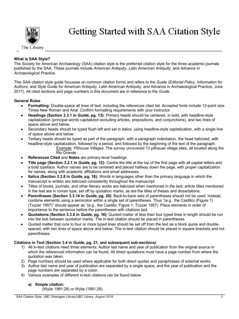 SAA Citation Style 2018rev1 | PDF