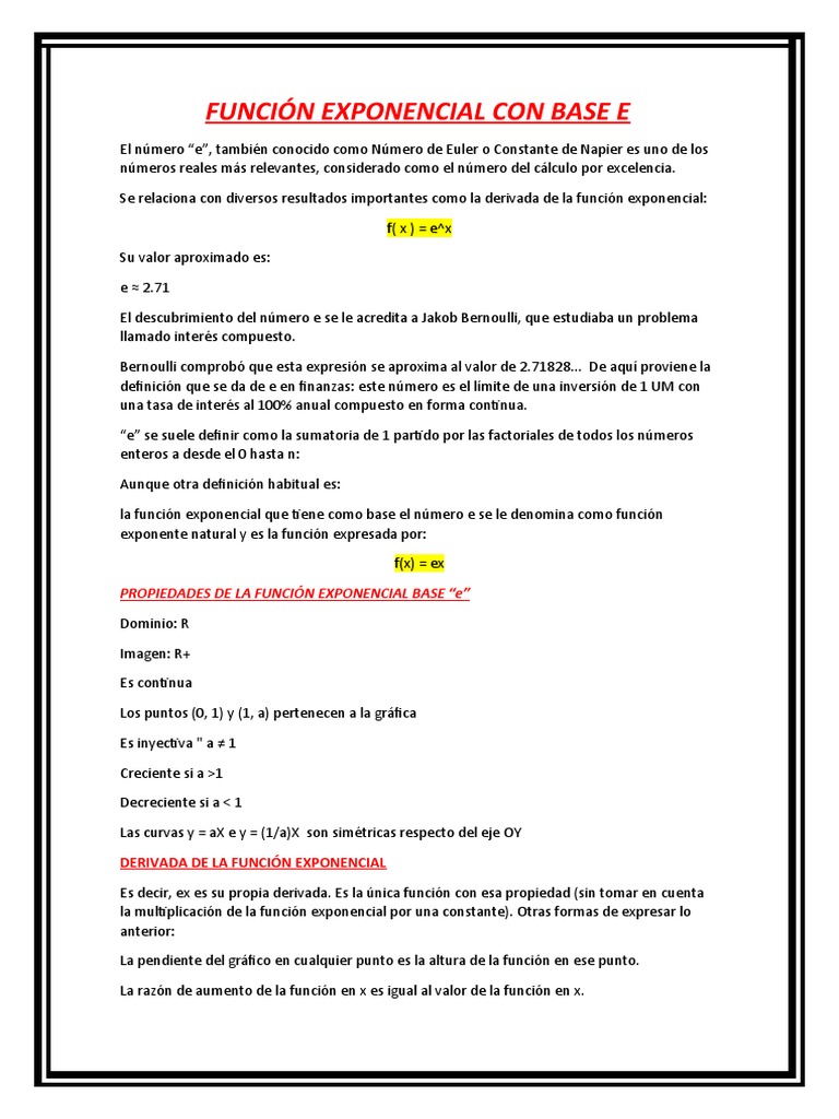 Función Exponencial Con Base e | PDF | Funcion exponencial | Función ...