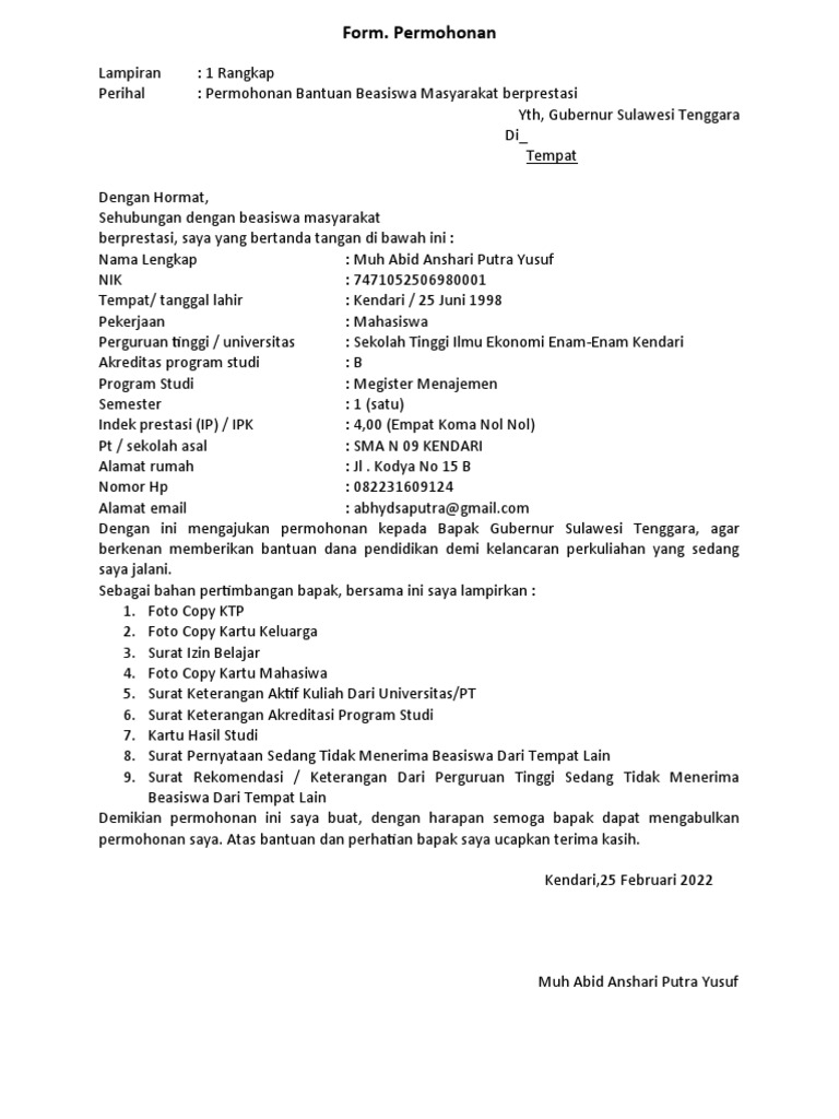 Form Permohonan Beasiswa | PDF