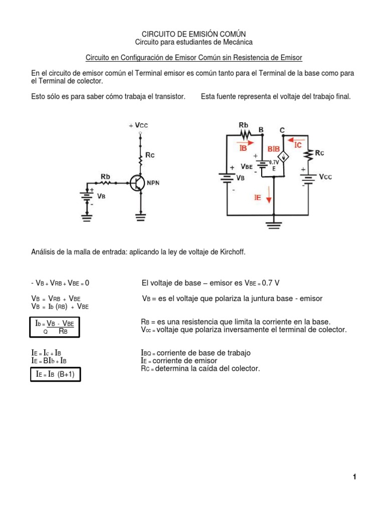 Circuito de Emisor Común en Transistores | PDF | Transistor | Ciencias ...