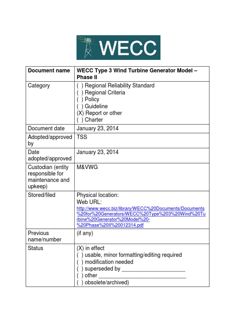 WECC Type 3 Wind Turbine Generator Model Phase II 012314 | PDF ...