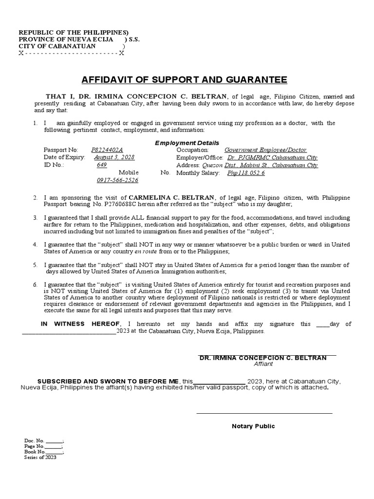 Affidavit of Support | PDF | Affidavit | Government